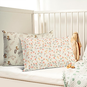 Winmany Toddler Muslin Pillowcases Baby Girl Boy Cotton Pillow Case Travel Cushion Pillow Covers with Envelope Design Cot Bed Accessories Fit for 13"x18" 14" x 19" 12"x16" Pillow (Flower+Animal)