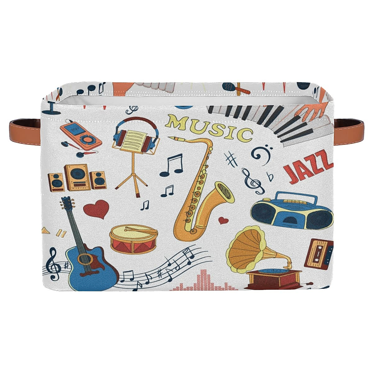 Musical Instruments Storage Basket Cube Piano Guitar Large Toys Storage Box Bin with Handle Collapsible Closet Shelf Cloth Organizer for Nursery Bedroom,15x11x9.5 in,1 Pack