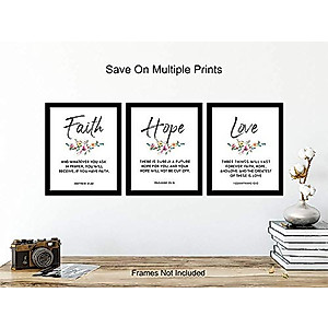 Religious Christian Wall Art Decor - Inspirational Faith, Hope, Love Bible Verse Wall Art - Scripture Wall Decor Signs - Home Decorations for Kitchen, Living or Dining Room, Bedroom - Unique Gift