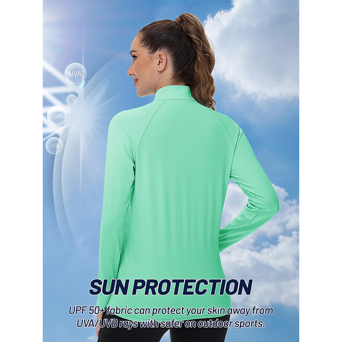 TACVASEN Women's Athletic Jackets UV Protection Shirts Running Jackets for Women UPF 50+ Long Sleeve Activewear Golf Shirt Mint Green