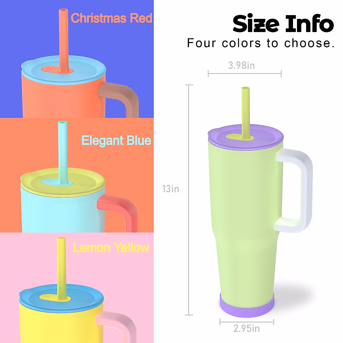 winiwo 40 oz Tumbler with Handle and Straw for Her, Flexible Straw, Insulated Tumbler Cups with Silicone Bottom, Keeps Beverages Cold Up to 24 Hours, Gym/Work/Travel/School/Gift（Bud Green）