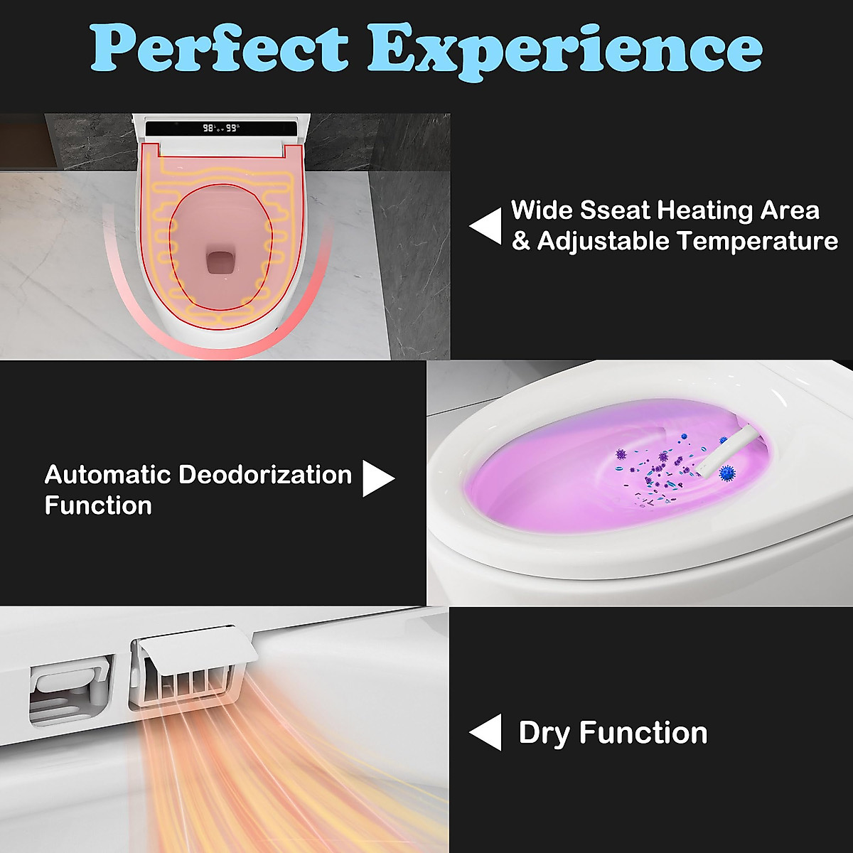 Lovinouse Smart Toilets Bidet, Modern Toilet and Bidets,Power Flush Self Cleaning Tankless Toilet with Bidet,One-piece for Bathrooms,Heated Seat,Water Sprayer & Dry,Foot Sensor Operation,White