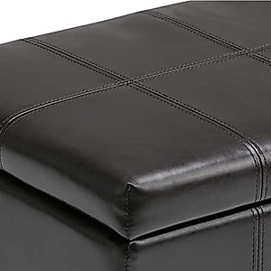 SIMPLIHOME Dover 36 inch Wide Rectangle Lift Top Storage Ottoman Bench in Upholstered Tanners Brown Faux Leather, Footrest Stool, Coffee Table for the Living Room, Bedroom and Kids Room