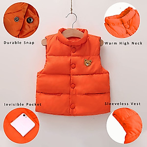 LANDUNSI Baby Boys Girls Puffer Vest Winter Warm Lightweight Toddler Vest Outerwear High Neck Cute Sleeveless Jacket Orange