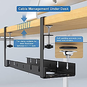 Under Desk Cable Management Tray, ARUQO Retractable Cord Organizer for Desk, No Drill Cable Tray Basket for Wire Management, Sturdy Metal Cable Management Under Desk with Clamp for Home Office