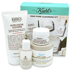 Kiehl's Deep Pore Cleansing and Hydrating Set:: Ultra Facial Cleanser, Rare Earth Deep Pore Cleansing Masque, Daily Refining Milk-Peel Toner, Ultra Facial Moisturizing Cream with Squalane