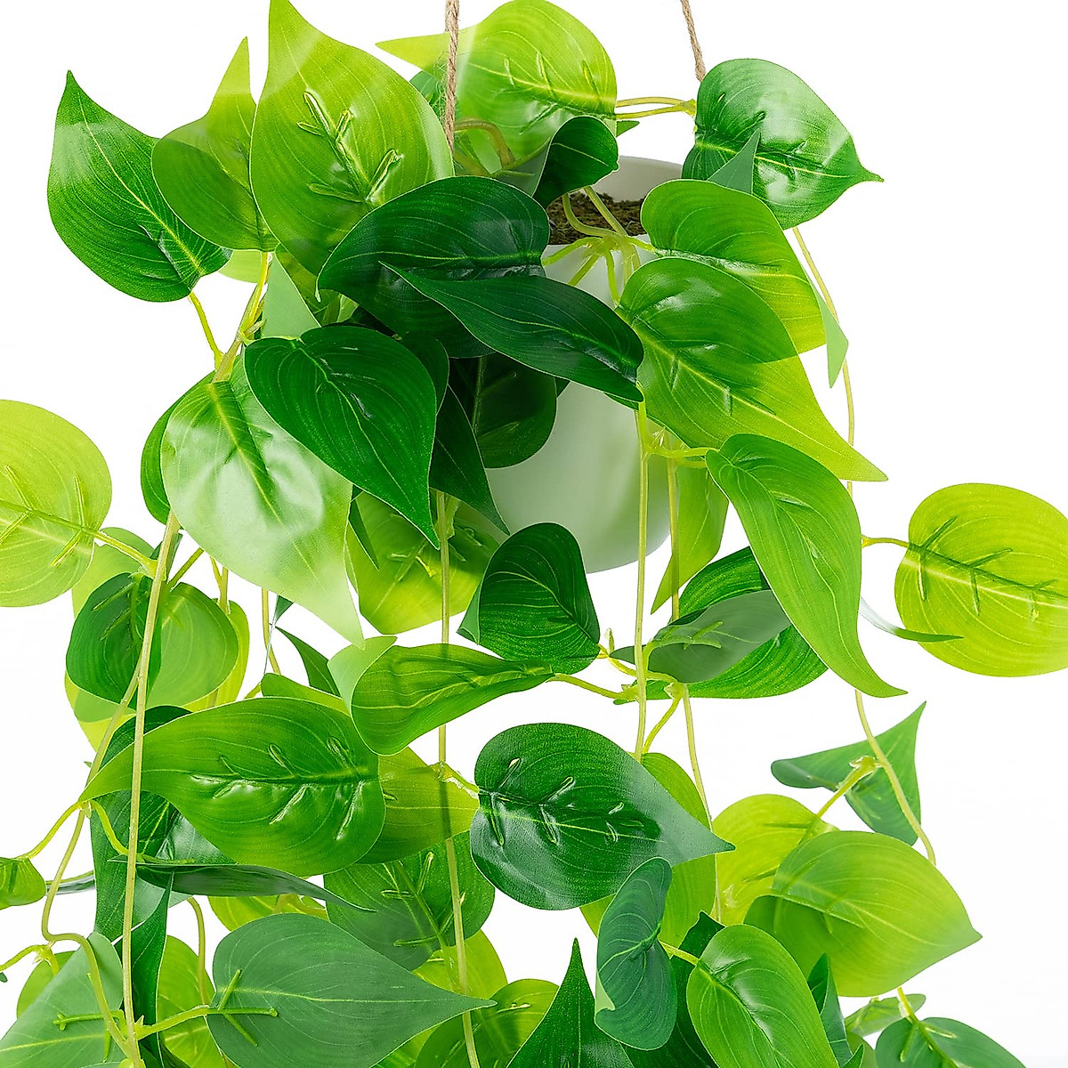 BACAMA Artificial Hanging Plants in White Pot Fake Greenery Vines Decor with Rope for Office Garden Home Wedding Room Decorations 1PCS