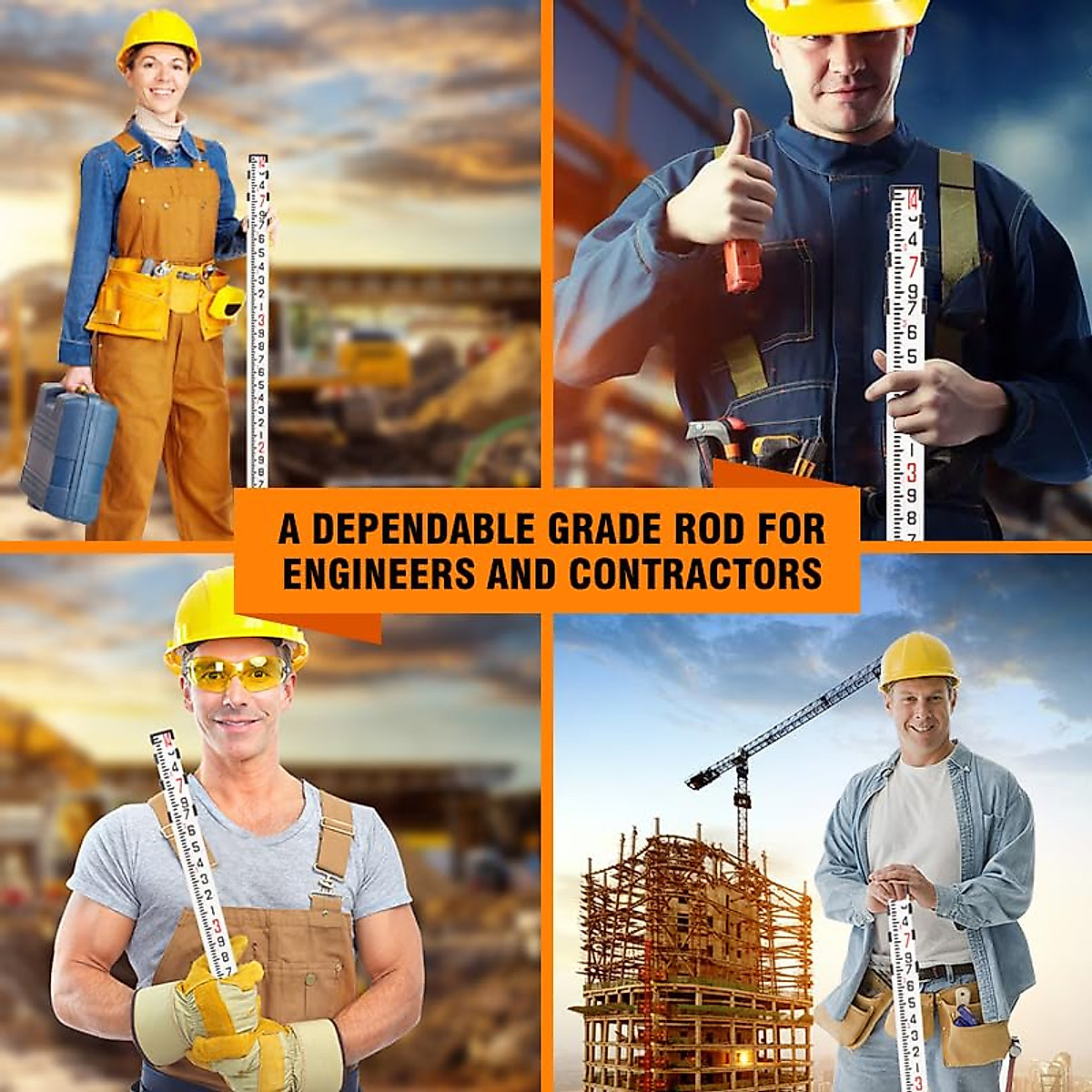 GEOLENI Aluminum Grade Rod - 10ths, With Carrying Case and Rod level (14 Foot)