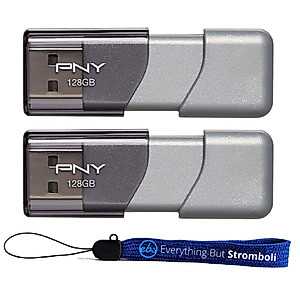 PNY USB 3.0 Flash Drive Elite Turbo Attache 3 Two Pack Bundle with (1) Everything But Stromboli Lanyard (2 Pack) 128GB, Gray
