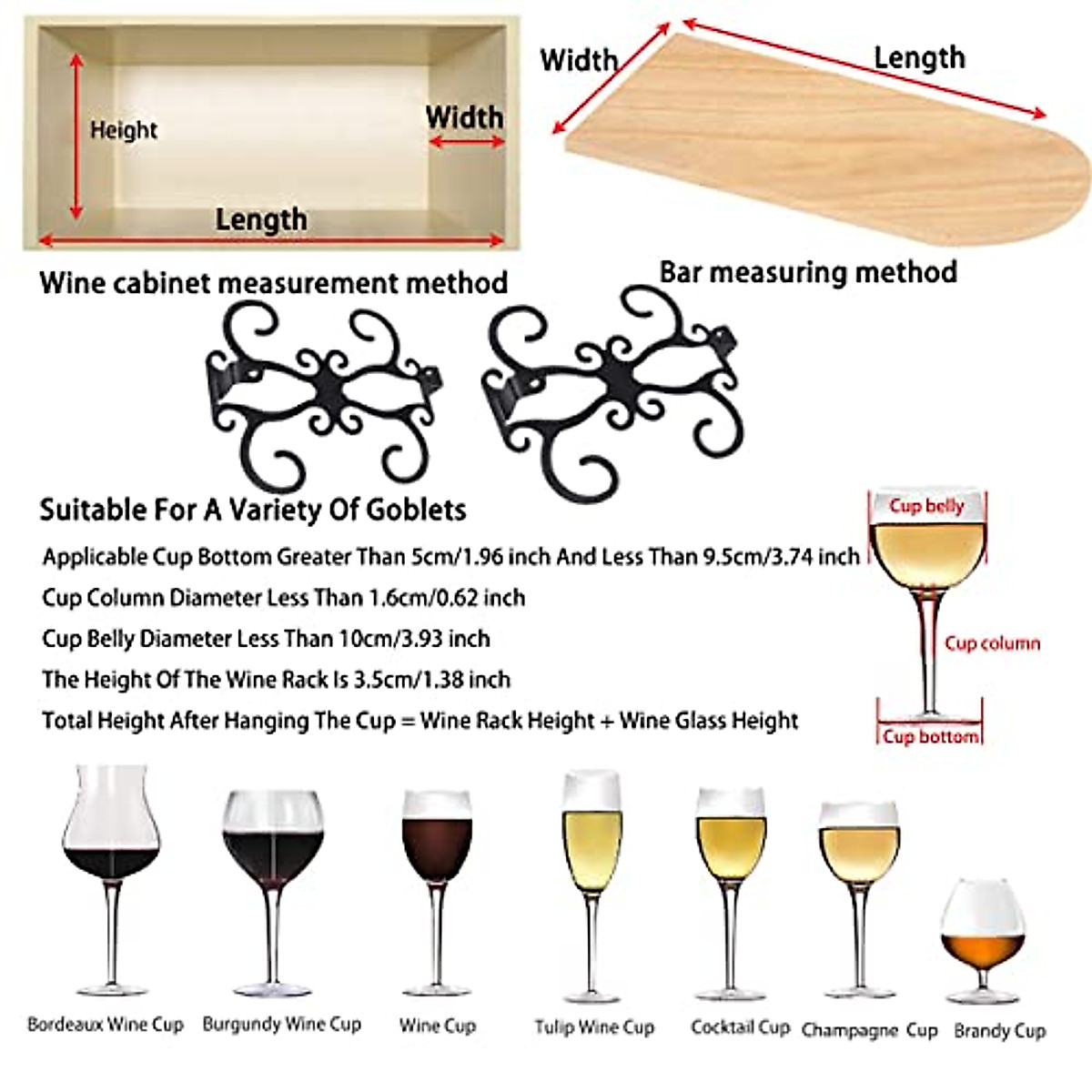 SNKINE Wine Glass Rack - Butterfly Stemware Racks Under Cabinet Wine Glasses Holder Hanging Shelf Black Iron 7.87inch Storage Hanger for Bar Kitchen (2 Packs) (SNKINE-Racks)