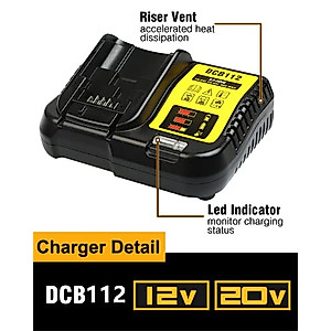 Compatible with Dewalt 20V Battery and Charger Combo 1Pack Replacement for Dewalt 20V Battery Charger DCB112 Fit for Dewalt 12V/20V Battery and 20V Tools