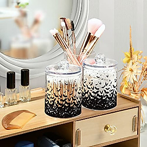 Bats Halloween Clear Plastic Storage Jars with Lids, Bathroom Vanity Storage Organizer Holder Canister for Cotton Swabs,Makeup Sponges, Flossers,Bath Salts,4 Pack