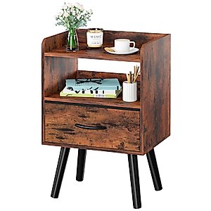 Yoobure Night Stand with Fabric Drawer, Modern Nightstand, Bedside Tables, Mid Century Nightstands with Open Storage Shelf, Wood Bedside Table, Small Night Stands for Bedrooms, 2-Tier Night Table