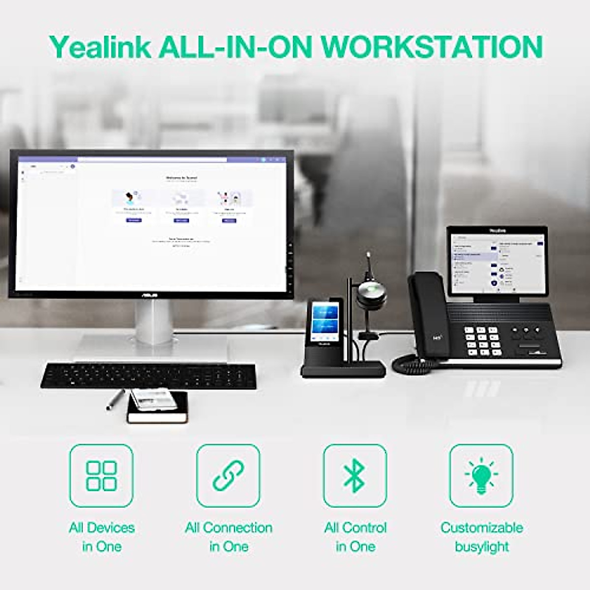 Yealink WH66 Wireless Headset Bluetooth Headset with Microphone Zoom Teams Certified DECT Headset for Office VoIP Phone IP Phone Teams Phone Workstation for UC Communication
