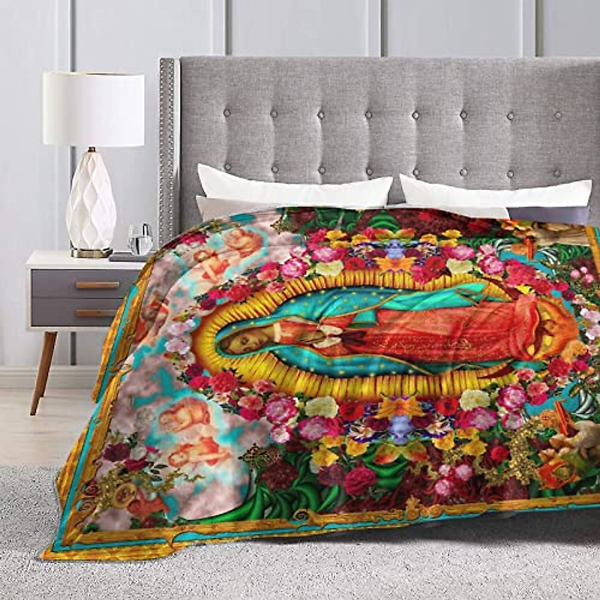 Our Lady of Guadalupe Fleece Blanket Throw Blanket, Ultra-Soft Cozy Micro Fleece Blanket for Sofa, Couch, Bed, Camping, Travel, & Car Use-All Seasons Suitable50 X40