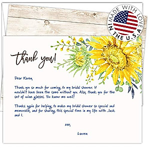 Koko Paper Co Sunflower Thank You Cards | 25 Flat Note Cards and Envelopes | Printed on Heavy Card Stock.
