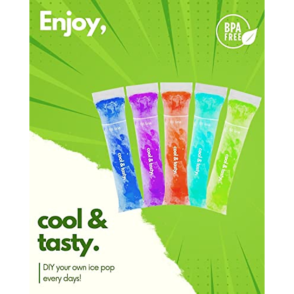 ANSMIO 150 Disposable Popsicle Mold Bags with Zip Seals, 8x2" Freezer Tubes for DIY Ice Pops, Yogurt, Juice & Fruit Smoothies - Includes Funnel for Healthy Snack Prep, BPA-Free, Ice Pop Molds