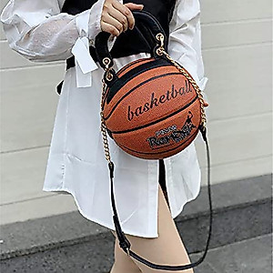 Basketball Shaped Handbags Purse Tote Round Shoulder Messenger Cross Body PU Leather Cute Bag Adjustable Strap for Women Girls (Brown)