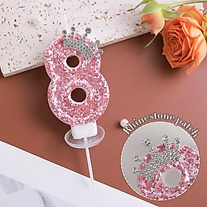 Birthday Number Candles,Pink Crown Birthday Candles for Cake,Glitter Number 5 Candle Cake Topper with Sequins for Girls,Women, Anniversary Celebrations Supplies (Pink 5)