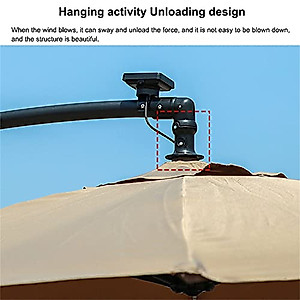 10FT LED Outdoor Patio Umbrella, Solar LED Offset Hanging Market Patio Umbrella, Solar Light Cantilever Umbrella, 8 Ribs Adjustment, for Pool, Yard, Garden,Coffee