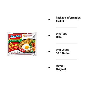 Indomie Mi Goreng Instant Stir Fry Noodles, Halal Certified, Original Flavor, 3 Ounce (Pack of 30)