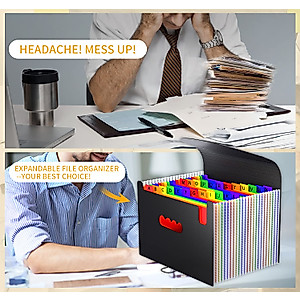Expanding File Folder,Accordian File Organizer,24 Pockets Document Organizers Letter Size,Expandable Filing Box,Special Designed for Portable Use,Accordion Folders for Documents Storage (Rainbow)