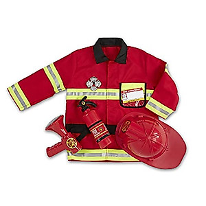 Melissa & Doug Fire Chief Role Play Dress-Up Set - Pretend Fire Fighter Outfit With Realistic Accessories, Firefighter Costume For Kids And Toddlers Ages 3+