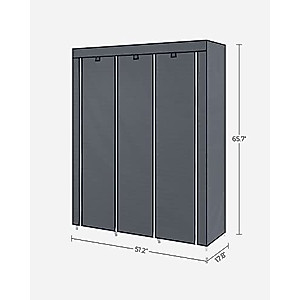 SONGMICS 51-Inch Portable Closet, Wardrobe Storage Organizer with 10 Shelves, Closet System with Hanging Rods and Cover, for Hanging Clothes, Quick and Easy Assembly, Grey URYG93G