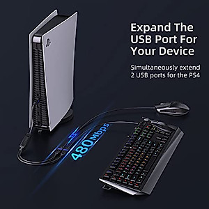 ANDTOBO USB Splitter, USB 2.0 Y Splitter Charger Cable 1 Male to 2 Female Power Cord Extension Hub Adapter for Car/Laptop/LED Etc,Navy