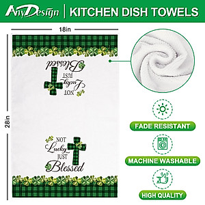 AnyDesign St. Patrick's Day Kitchen Towel Green Buffalo Plaid Shamrock Dish Towel 18 x 28 Inch Lucky Clover Truck Hat Hand Drying Tea Towel for Irish Holiday Cooking Baking Cleaning Wipes, Set of 4