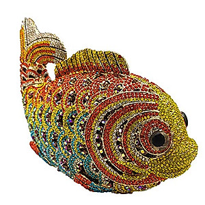 Boutique De FGG Super Mini Women Fish Evening Bags Crystal Clutch Purse Wedding Party Rhinestone Handbags (Orange&Yellow#15)