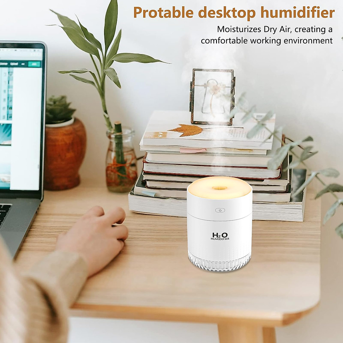 Mini Humidifiers for Bedroom 350ml Small Plants Humidifier Indoor Portable Travel Desk Cool Mist Humidifier, Auto Shut-Off 2 Mist Modes Humidificador for Bedroom Plants Travel Office Desk Car White