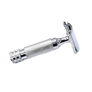 OdontoMed2011® Double Edge Razor For Men & Women All Metal Chrome + 5 Blades Gift For Family & Friends (BTS-333)