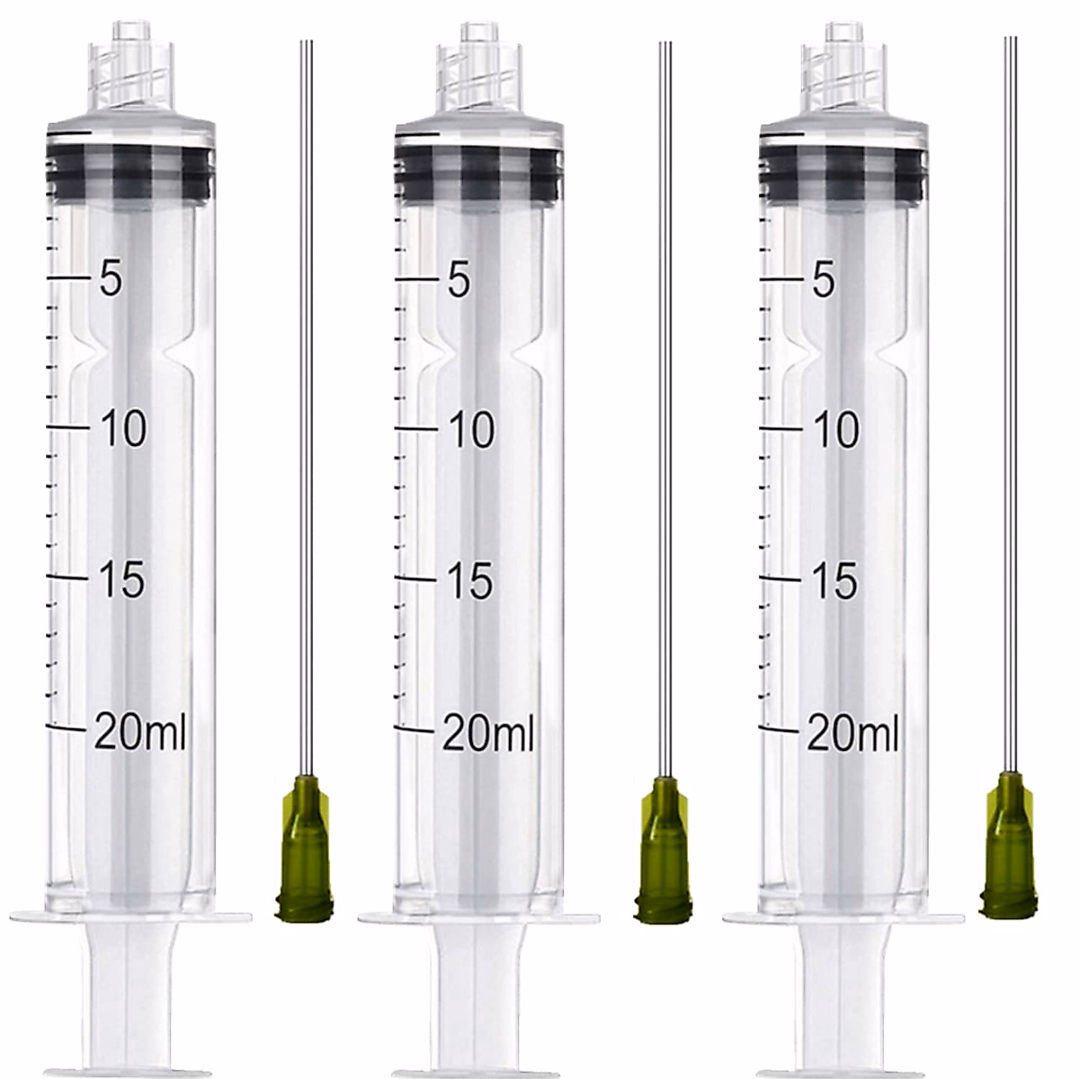 3 Pack 20ml Industrial Plastic Syringes with Blunt Luer Lock Needle 4 Inch for Scientific Labs, Glue Application, Measuring, Refilling and Transfering Liquids