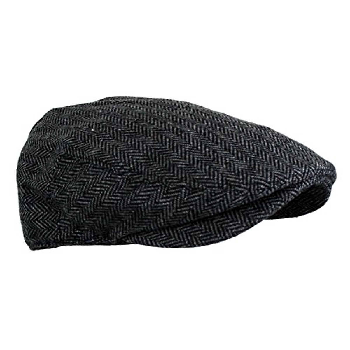 Wonderful Fashion Men's Herringbone Tweed Wool Blend Snap Front Newsboy Hat (DK.Grey, SM)