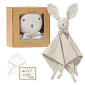 mimixiong Bunny Security Blanket Cotton Muslin Soft Baby Gifts for Newborn Boys and Girls Baby Snuggle Toy Bunny Baby Stuffed Animal Light Camel 16 Inch