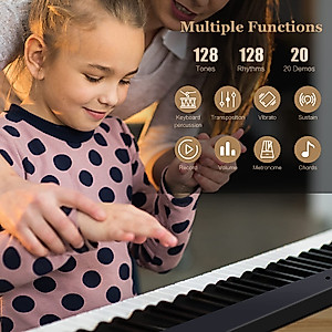 Costzon 88-Key Foldable Digital Piano Keyboard, Full Size Semi-Weighted Keyboard, Portable Electric Piano w/MIDI, Split Function, Sustain Pedal & Carrying Bag for Beginner (Black)