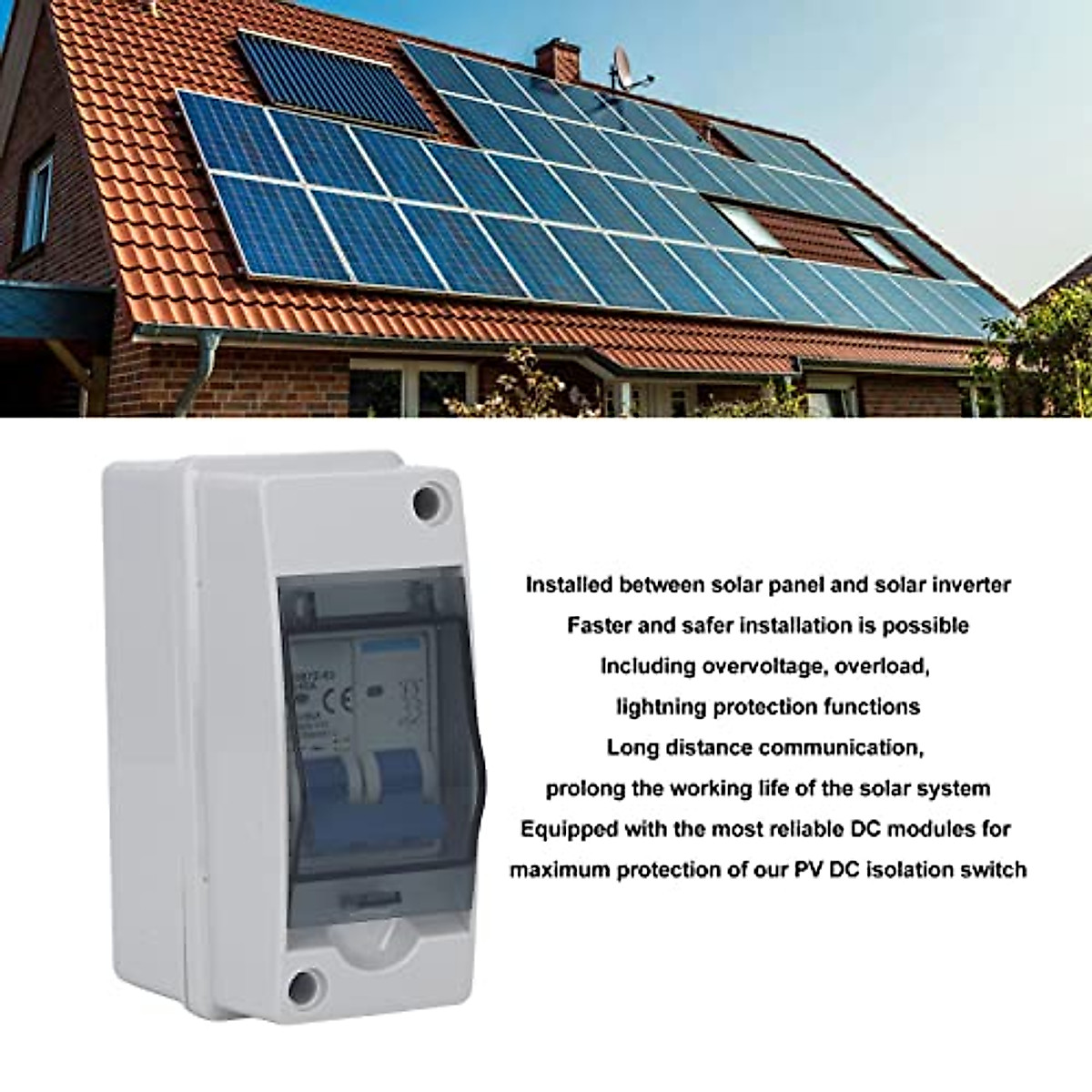 DC Disconnect Switch 1000V 40A Solar PV DC IP65 Distribution Box Isolation Switch Photovoltaic Solar Panel Grid Connected System Transparent Cover Miniature Circuit Breaker MCB