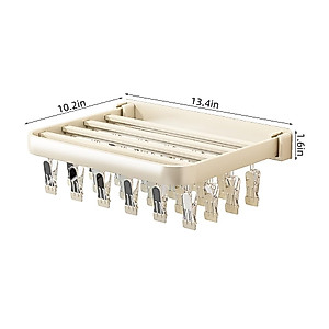 Wall mounted Sock drying rack Clothes Drying Rack,24 Clips Hole-Free Hidden Retractable Clothes Drying Rack Folding Indoor, Laundry Clothes Drying Rack Suitable for Drying Socks (WHITE-24 Clips)