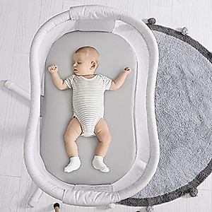 TILLYOU Cotton Fitted Bassinet Sheets for Baby Boy Girl, Fit for Halo Bassinet Swivel Sleeper, Adapt to Hourglass Bassinet Mattress Sheet, 31.5'' x 18'', 2 Pack White+Gray