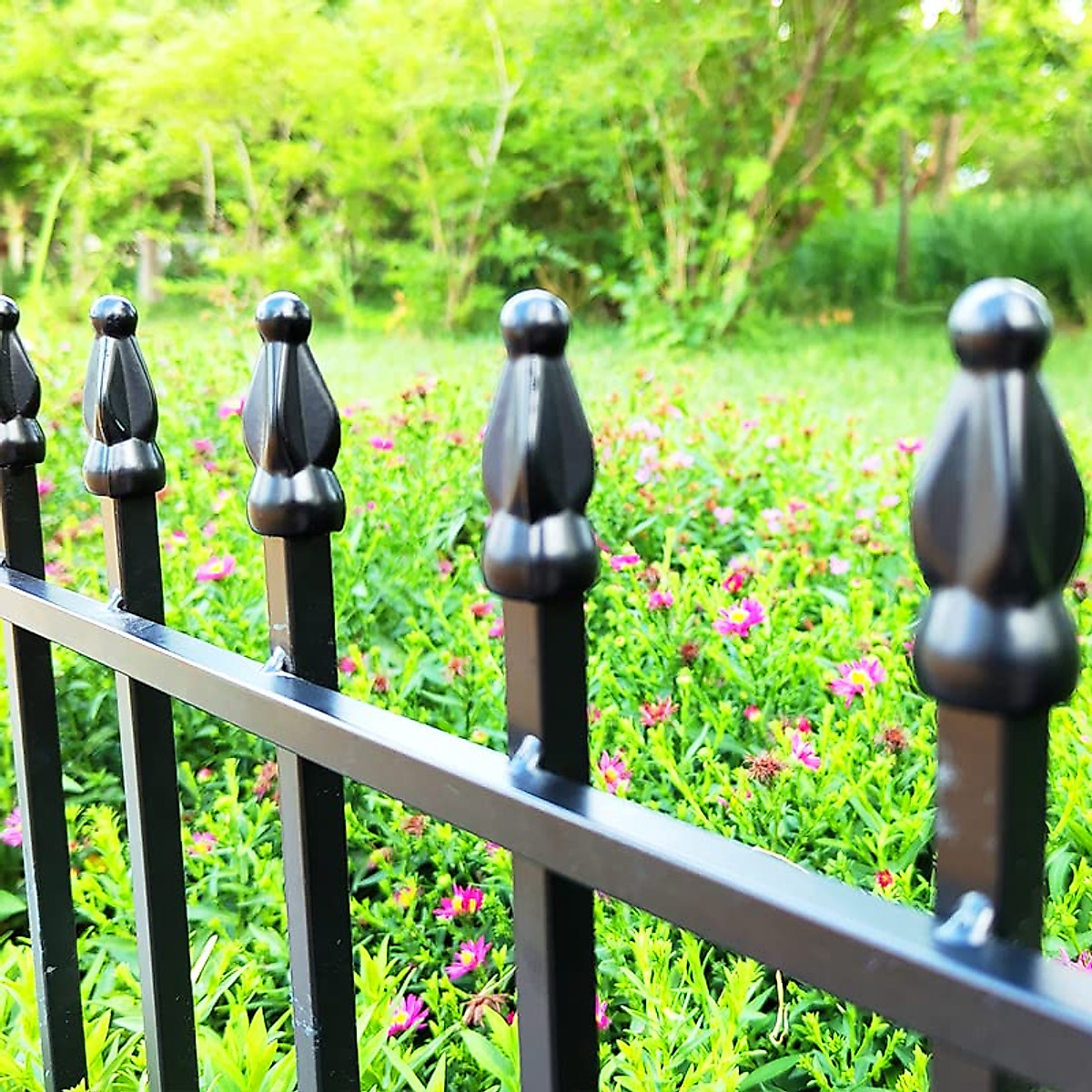 Thealyn Metal Decorative Garden Fence 22" Wide x 18" High (5 Panels, Total Length 9.17 feet), Metal Border Folding Fence, Landscape Fencing for Flower Bed, Yard, Animal Barrier (Black)