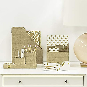 Kate Spade New York Desktop File Organizer, Chic Document Holder, 3 Section Magazine Holder, Grasscloth