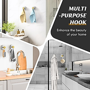 MOTAIPEAK Suction Cup Hooks for Shower,2Pcs Shower Hooks for Inside Shower,No Drill Towel Hooks for Bathroom Wall,Kitchen,Glass,Mirror,Tile to Hang Towels,Robes,Loofah-Silver Golden