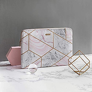 Comfyable Tablet Sleeve Compatible for iPad Pro 12.9 inch M2 2022 M1 2021 2020 & Smart/Magic Keyboard with Pencil Holder - PU Leather Bag Waterproof Slim Protective Cover Case - Geometric Marble