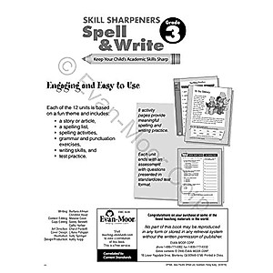 Evan-Moor Skill Sharpeners Spell and Write Workbook, Grade 3, 120 Spelling Words, Test Prep, Word Families, Short Vowels, Grammar, Punctuation, Creative Writing, Vocabulary, Activities, Homeschool