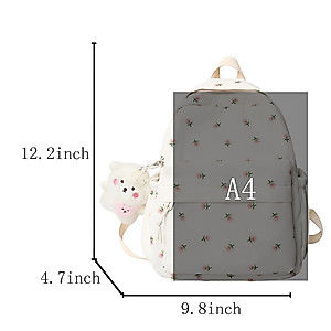 kakarin choyx Kawaii Backpack Mori Art Floral School Bag With Pendant 12.2 Inch Aesthetic Backpack Cute Backpack Medium School Bag (Pink, Middle)