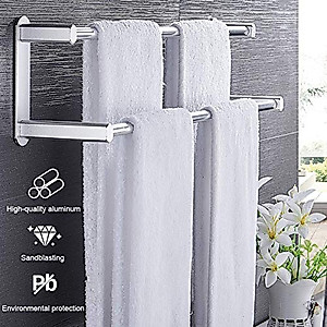 ALIAOFORZ Simple Shelf, Double Tea Towel Holder for Hanging Over The Kitchen Cupboard Door - 41Cm/16.14Inch Towel Rack - No Drilling Necessary - Also Suitable As a Bath Towel Rail/Silver/71C