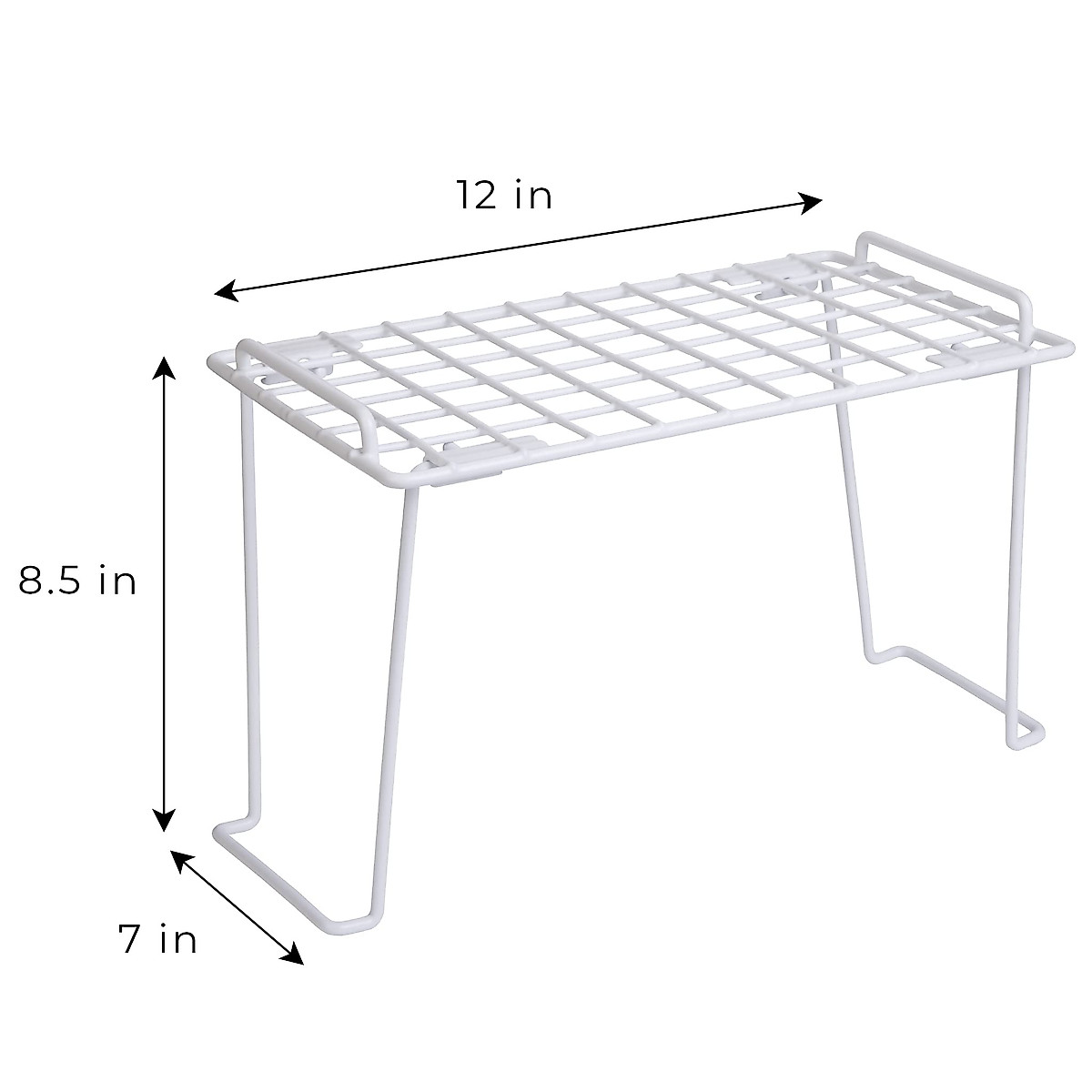 Smart Design Stacking Cabinet Shelf Rack - Small (12 x 7 Inch) - Steel Metal Wire - Cupboard, Plate, Dish, Counter & Pantry Organizer Organization - Kitchen [White]