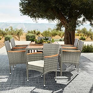 ARTBUSKE 7 Piece Outdoor Patio Table and Chairs Set of 6 Outdoor Dining Set for 6 Patio Dining Sets Back Yard Outdoor Furniture Set for Outside Patio Garden Deck,Grey