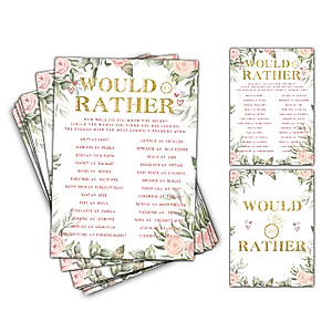 Bridal Shower Games - Would She Rather Wedding Party Game - Boho Floral Greenery Bachelorette/Engagement Party Supplies Activities - Pack of 30 Game Cards (A10)